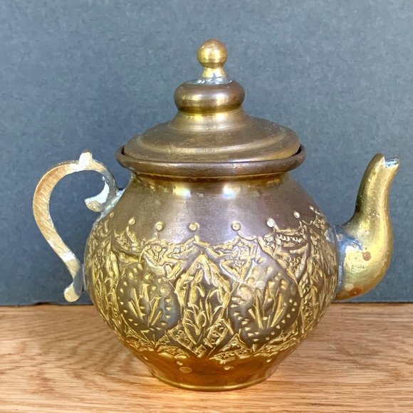 Vintage | Accents | Vtg Brass Mini Teapot Tea Kettle Boho Decor Etched ...